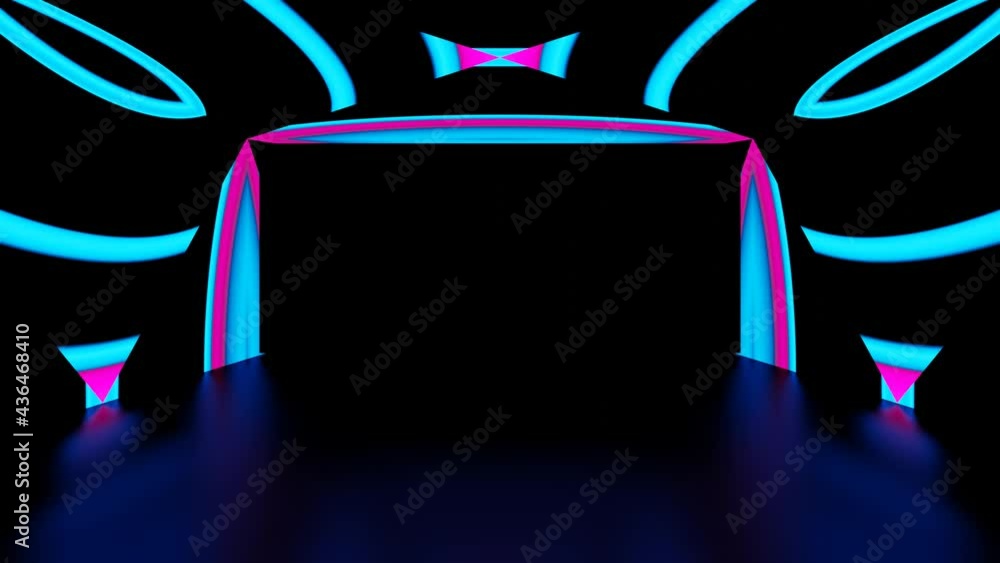 Modern backdrop design., shiny wall studio appearing glowing corridor ...