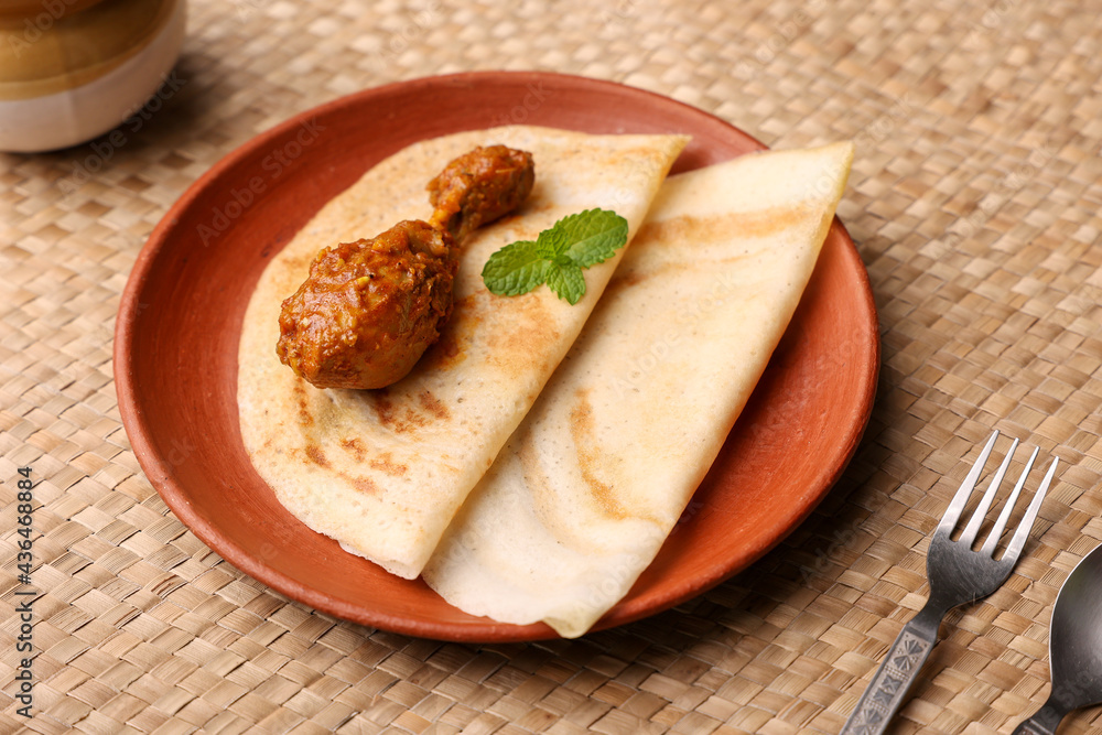 Dosa , Dosai, ghee roast with chicken curry popular South Indian ...