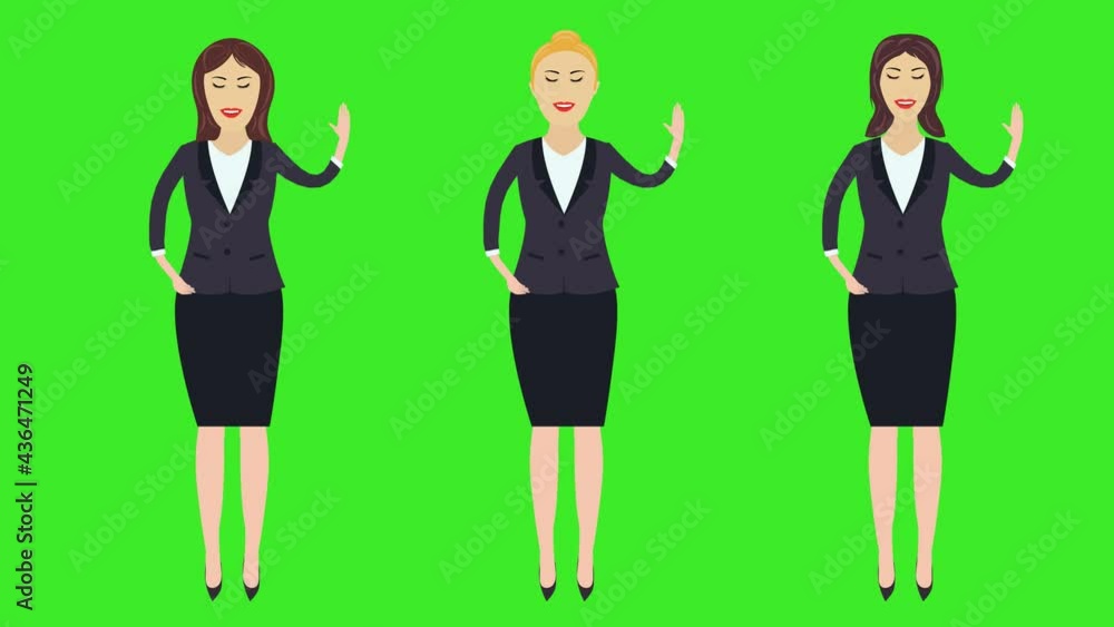 Set of 3 business women, hello welcoming gesture by hand, cartoon ...