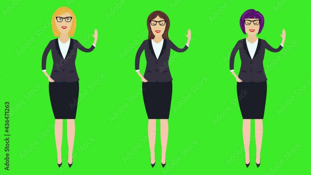 Set of 3 business women, hello welcoming gesture by hand, cartoon ...