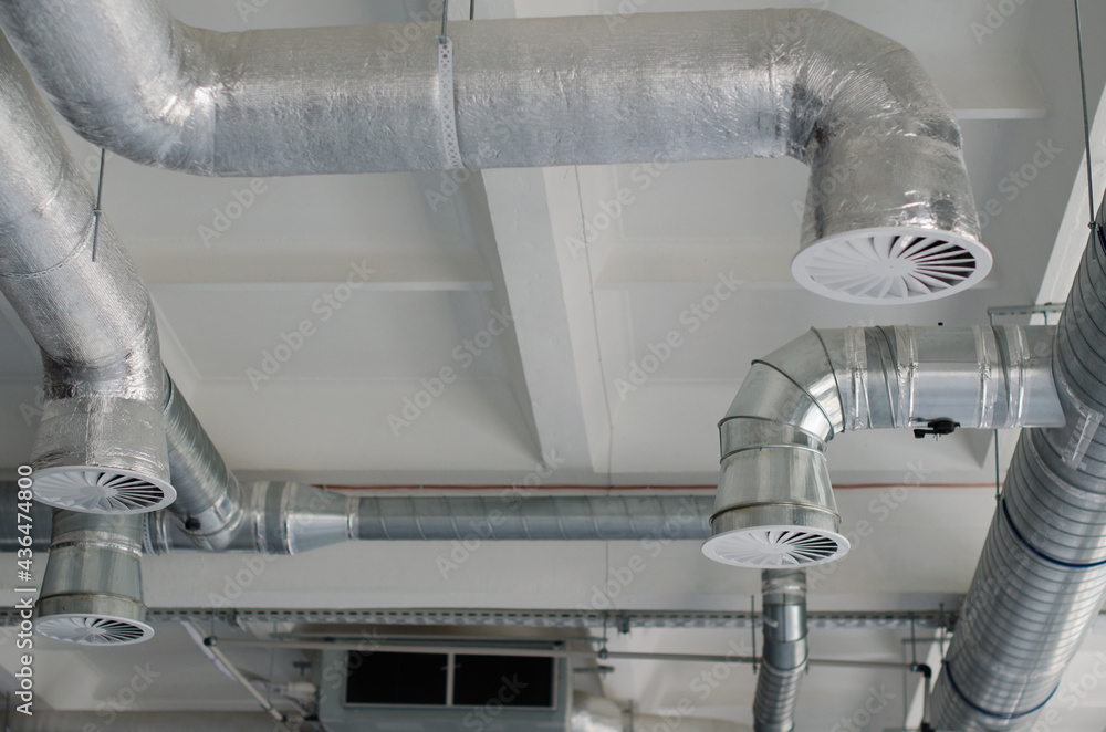System of industrial ventilating pipes. Air conditioning of buildings ...