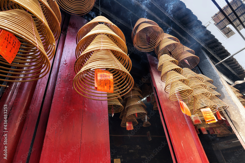 Macau, China. Spiral Chinese Prayer Incense inside Pak Tai Temple ...