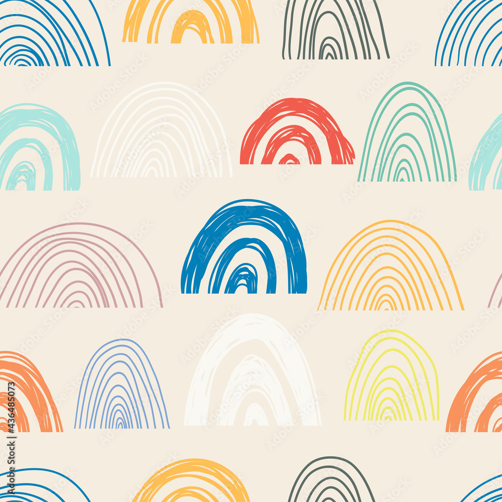 Seamless pattern with rainbow. Hand drawn illustration for kids ...