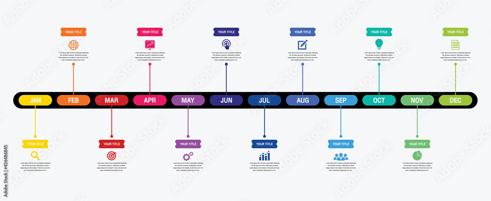 12 months or 1 year timeline infographic, timeline infographics for ...