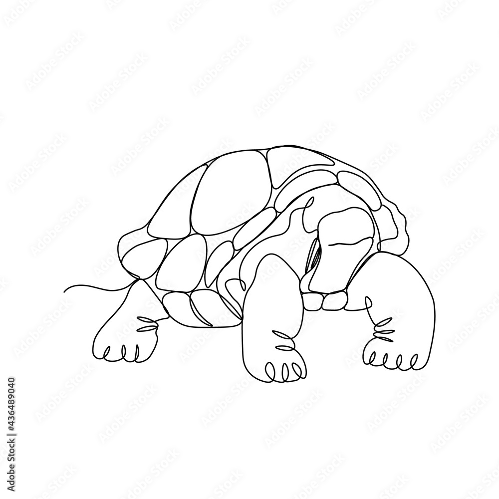 One single line drawing of big land tortoise for logo identity ...