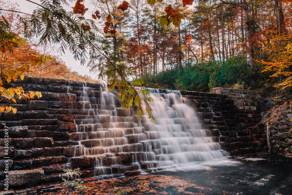 Long Exposure of the Otter Lake Dam with surrounding colorful fall ...