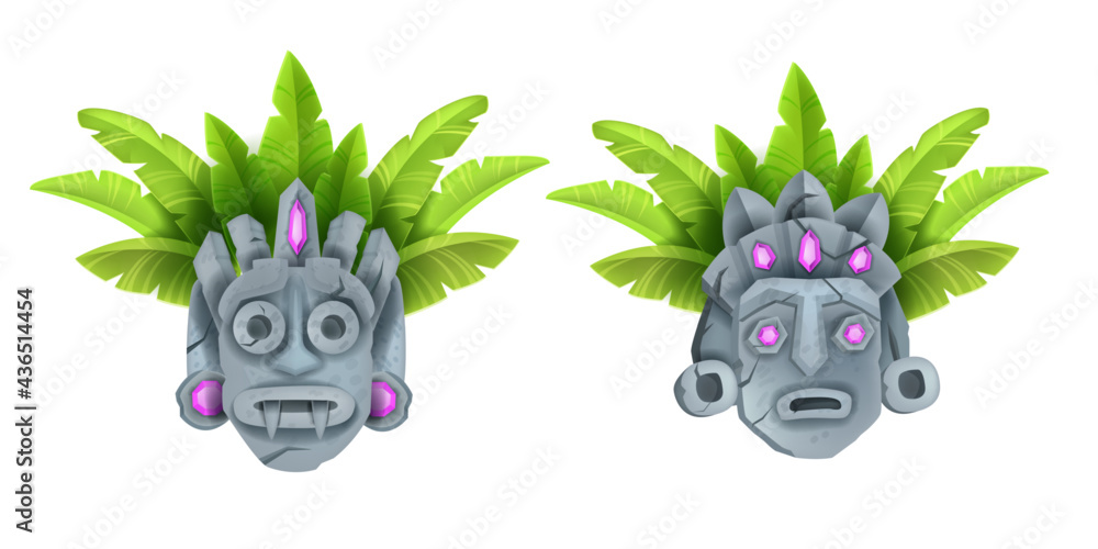 Cartoon tiki mask vector illustration, Hawaii totem face, stone tribal ...