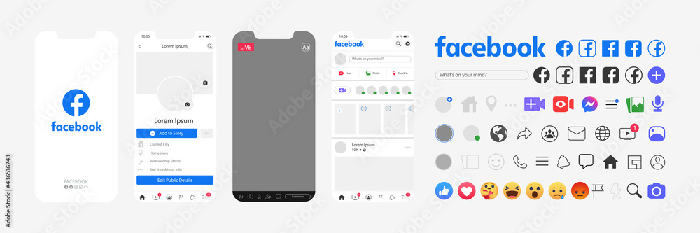Facebook symbols, profile. Facebook template frame. Facebook mockup ...