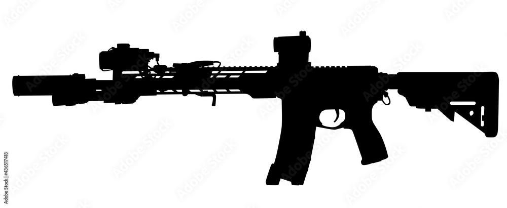 Vector image silhouette of modern military assault rifle symbol ...