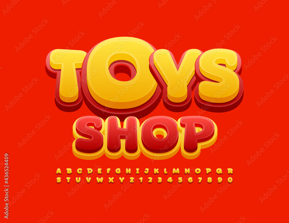 Vector playful logo Toys Shop. Red and Yellow modern Font. Bright ...