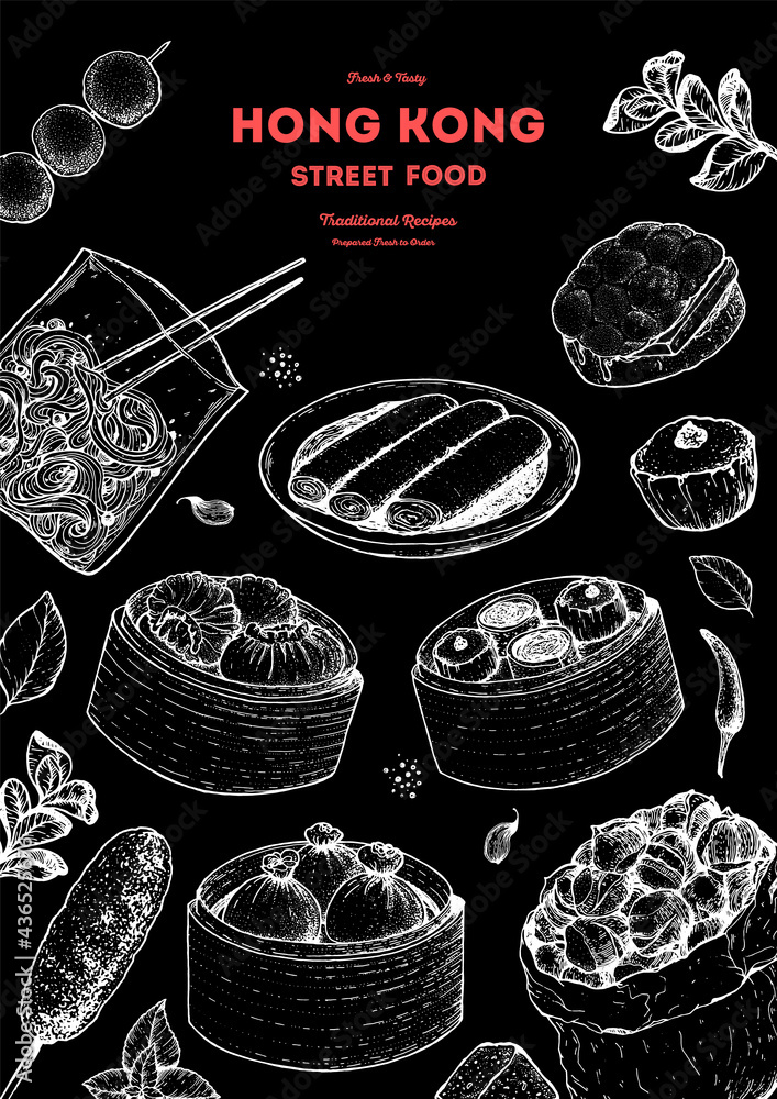 Hong kong street food frame. Chinese food menu design template ...