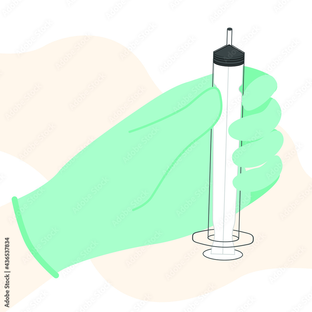 Hand with injection syringe. syringe in hand. Vaccine or insulin ...