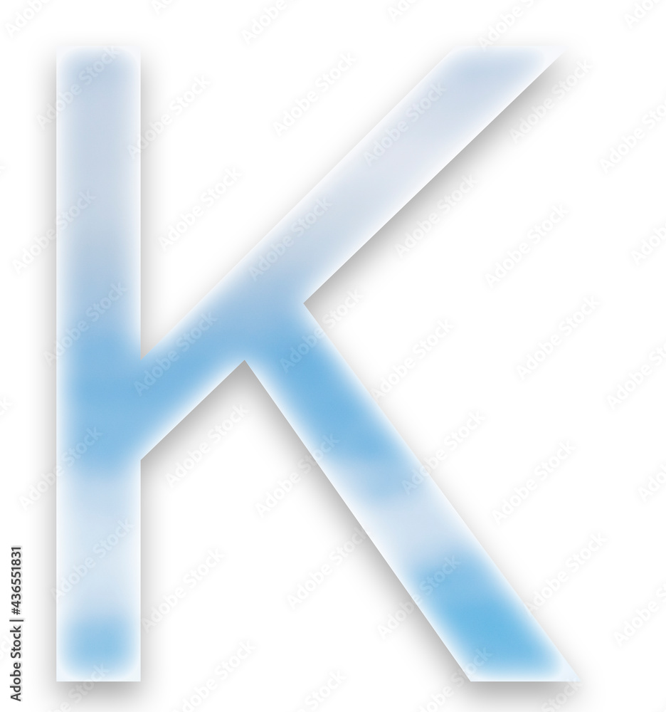 Capital letter K filled with an image of clouds on a transparent ...