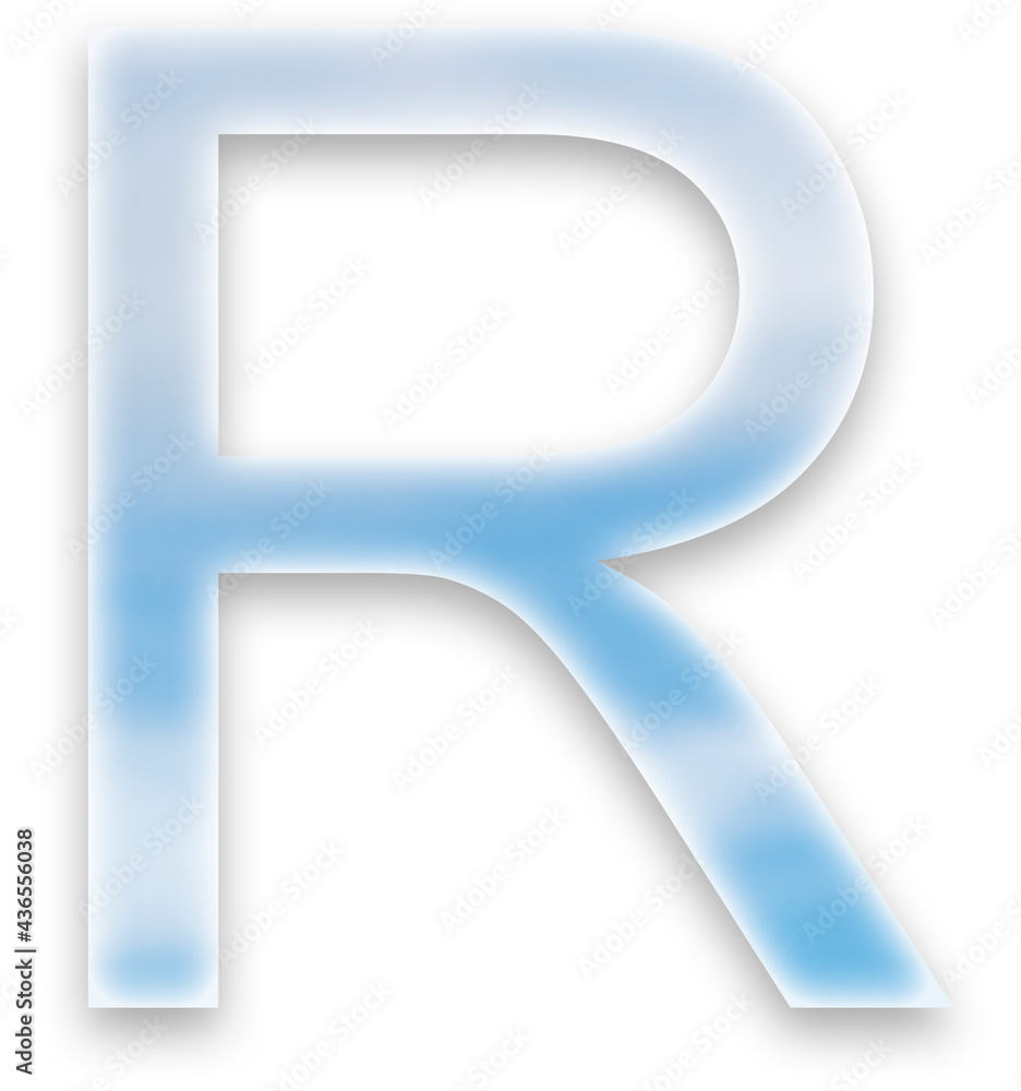 Capital letter R filled with an image of clouds on a transparent ...