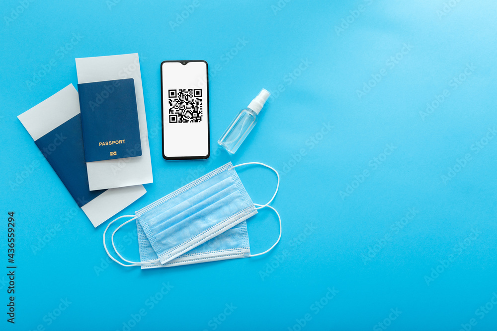 Qr code PCR test results, covid vaccination stamp on smartphone screen ...