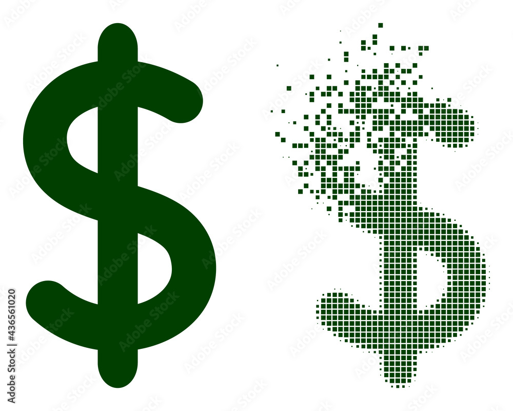 Dispersed dotted dollar sign vector icon with wind effect, and original ...