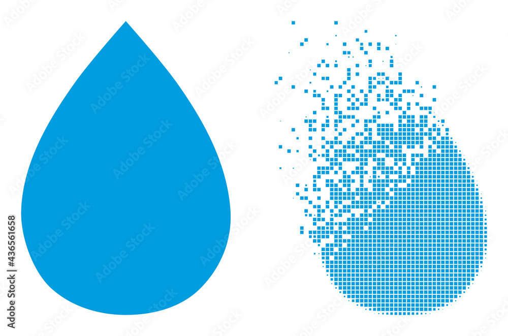 Fractured dotted water drop vector icon with destruction effect, and ...