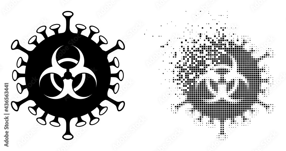 Fractured pixelated biohazard virus vector icon with destruction effect ...