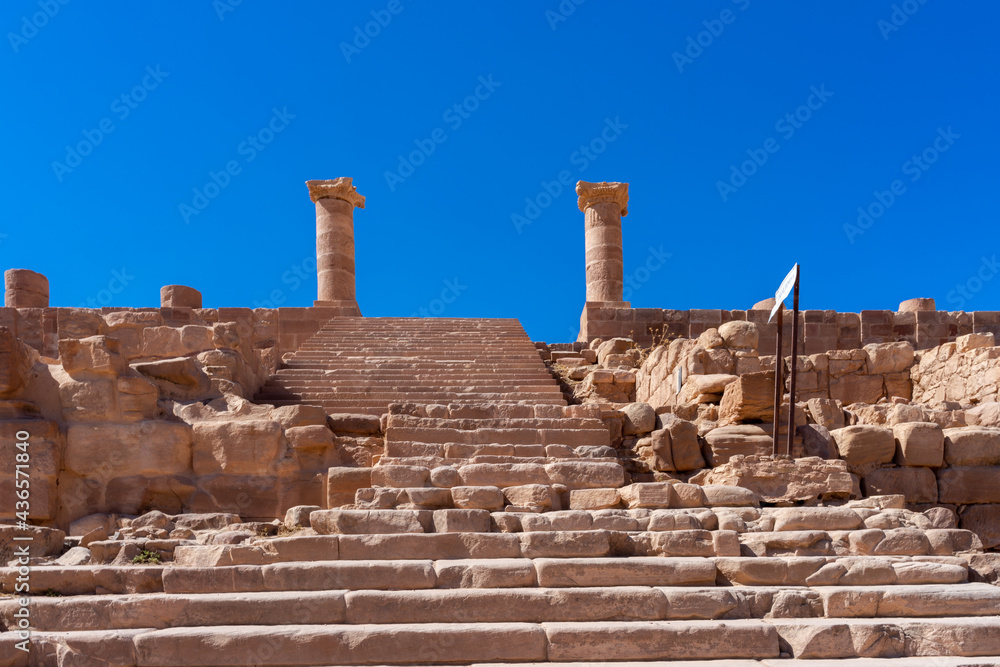 Main limestone staircase leading up to the large colonnaded courtyard ...