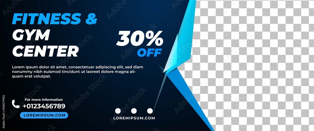 Gym and Workout banner template design. Modern banner with blue color ...