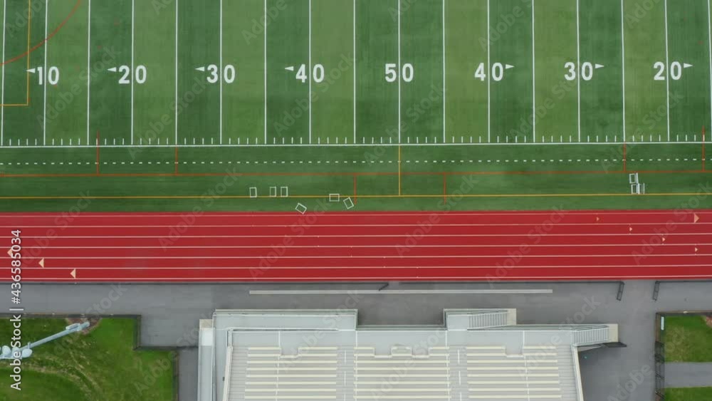 Top down aerial of athletic football, soccer, hockey field. Track and ...