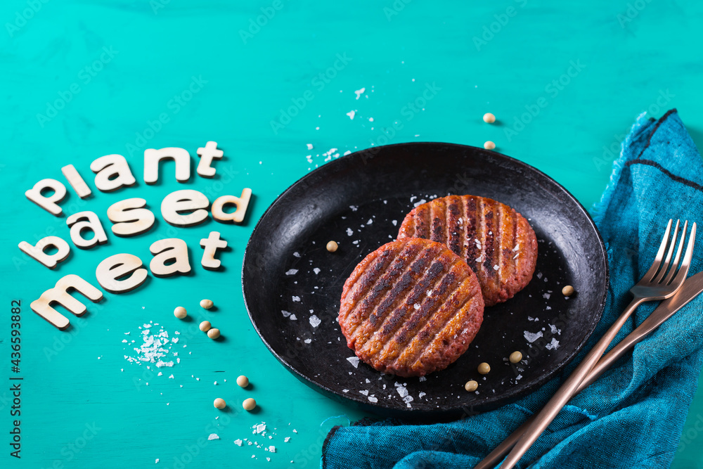 Burgers made from plant based meat, food reducing carbon footprint ...