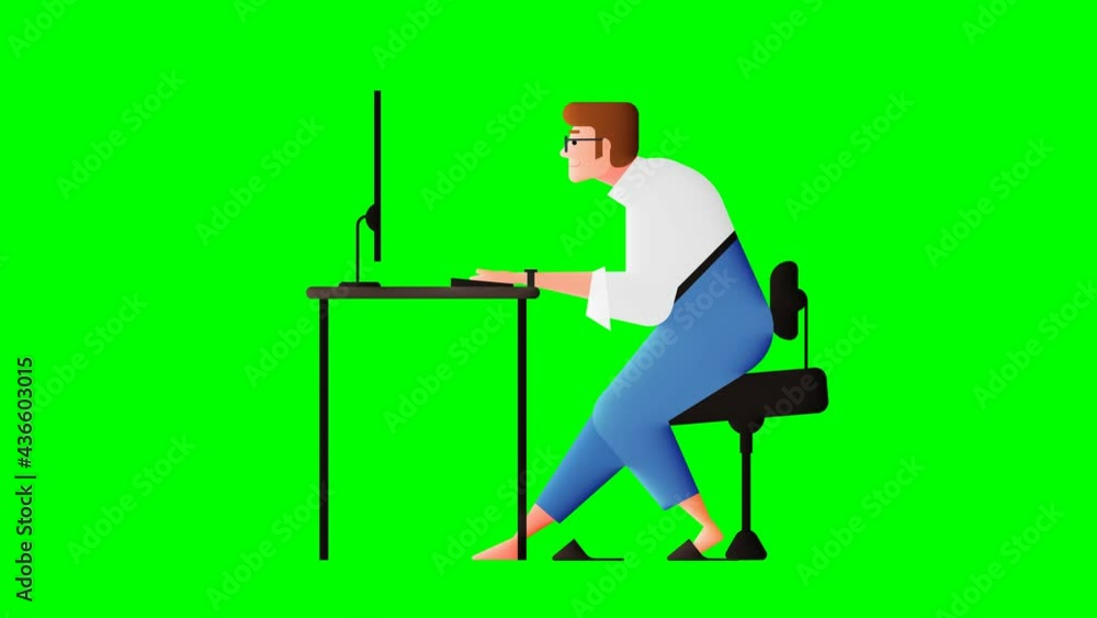 Man working on computer. Flat cartoon character, idea of freelancer ...