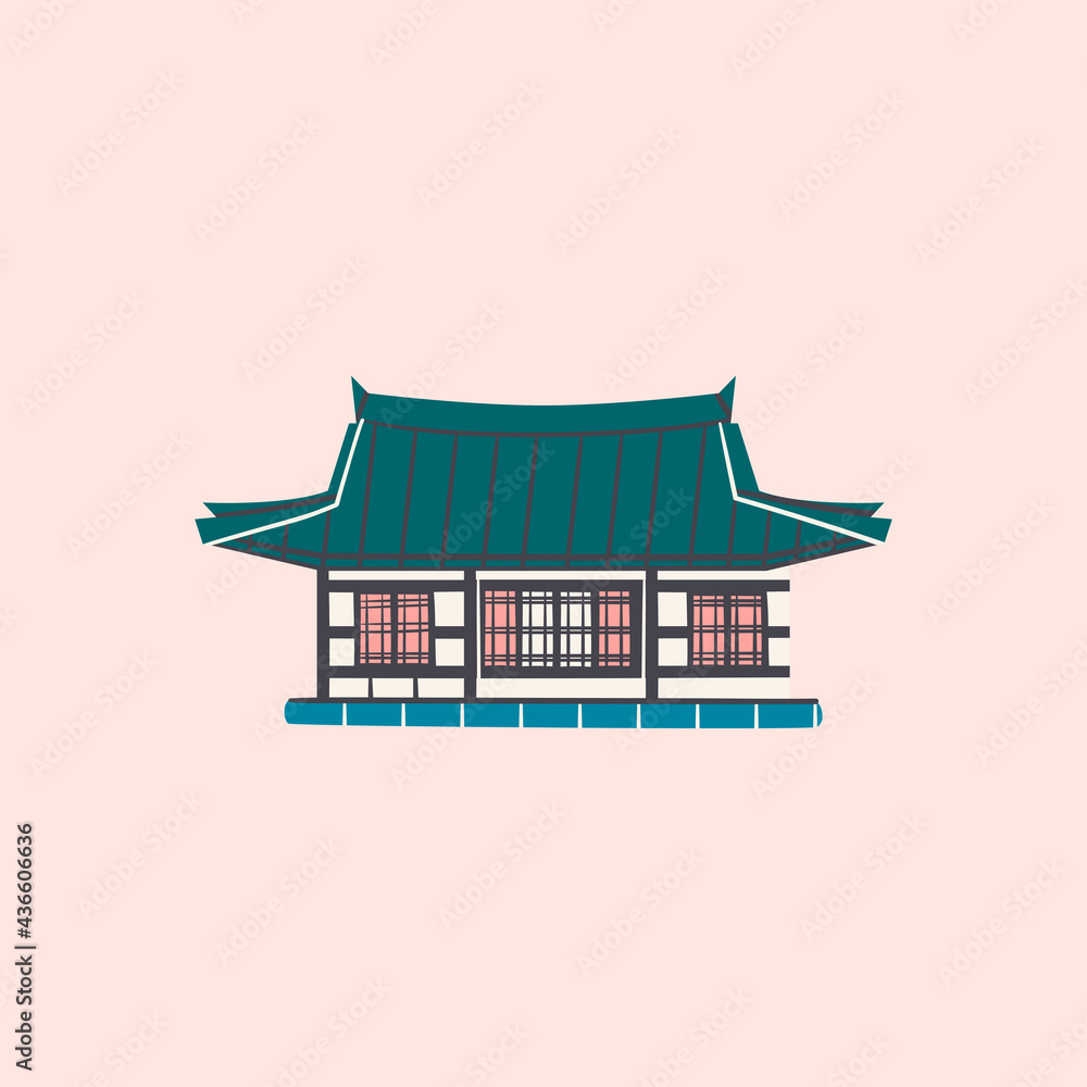 Hanok asian building isolated vector illustration. Traditional Korean ...