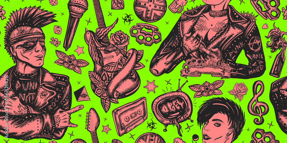 Punks music lifestyle. Hooligans. Anarchy art. Punker with mohawk ...