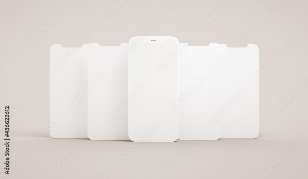 Mobile phone blank screen mockup with various screens in 3D rendering ...