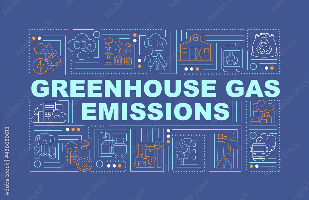 Greenhouse gas emissions word concepts banner. Atmospheric ...