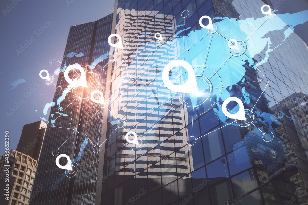 Technology and global connection concept. Abstract digital map with ...