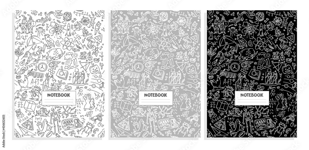 School notebook cover. Set College Notebooks. Background with hand ...