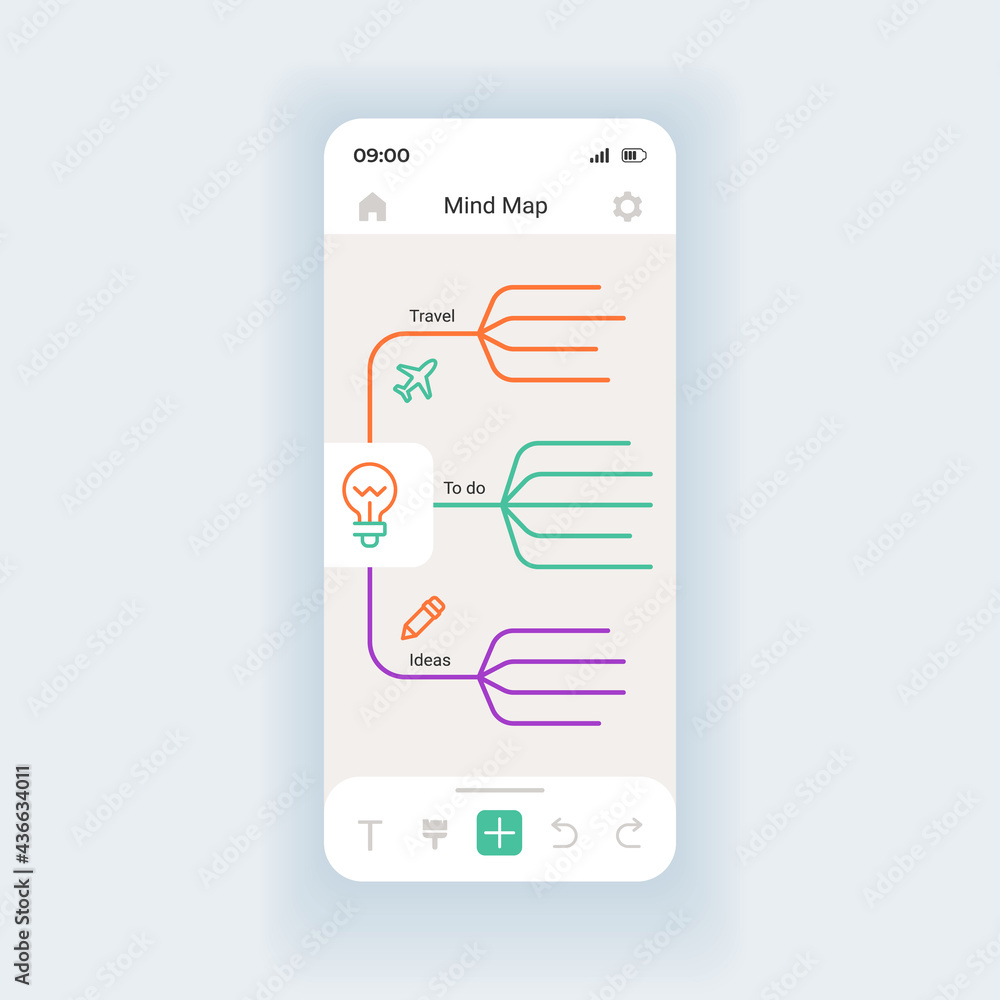 Mind map maker smartphone interface vector template. Mobile app page ...