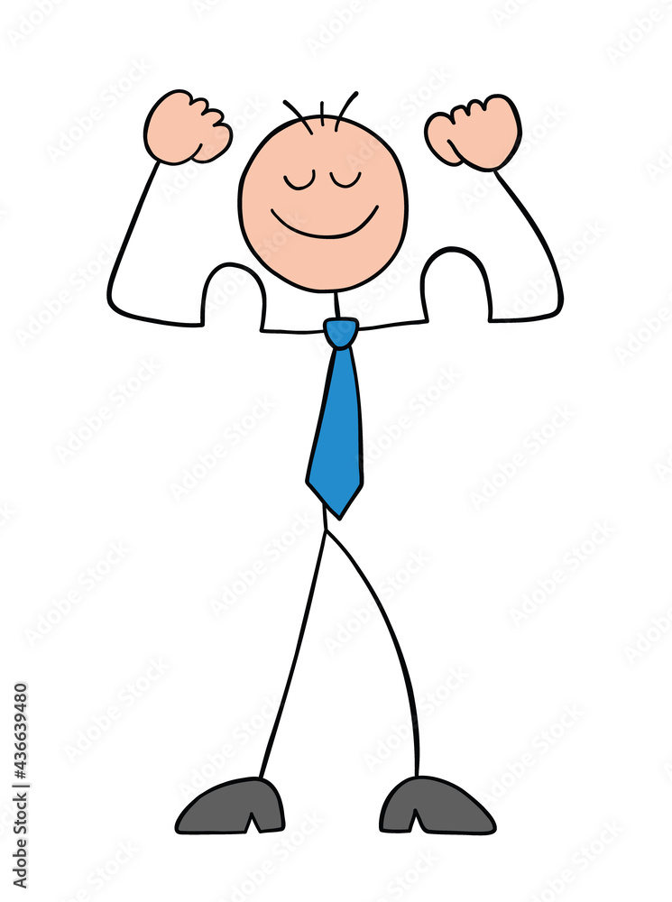 Stickman businessman character strong and showing biceps, vector ...