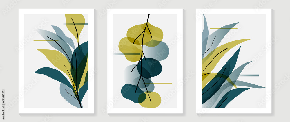 Abstract art tropical leaves background vector. wall art design with ...