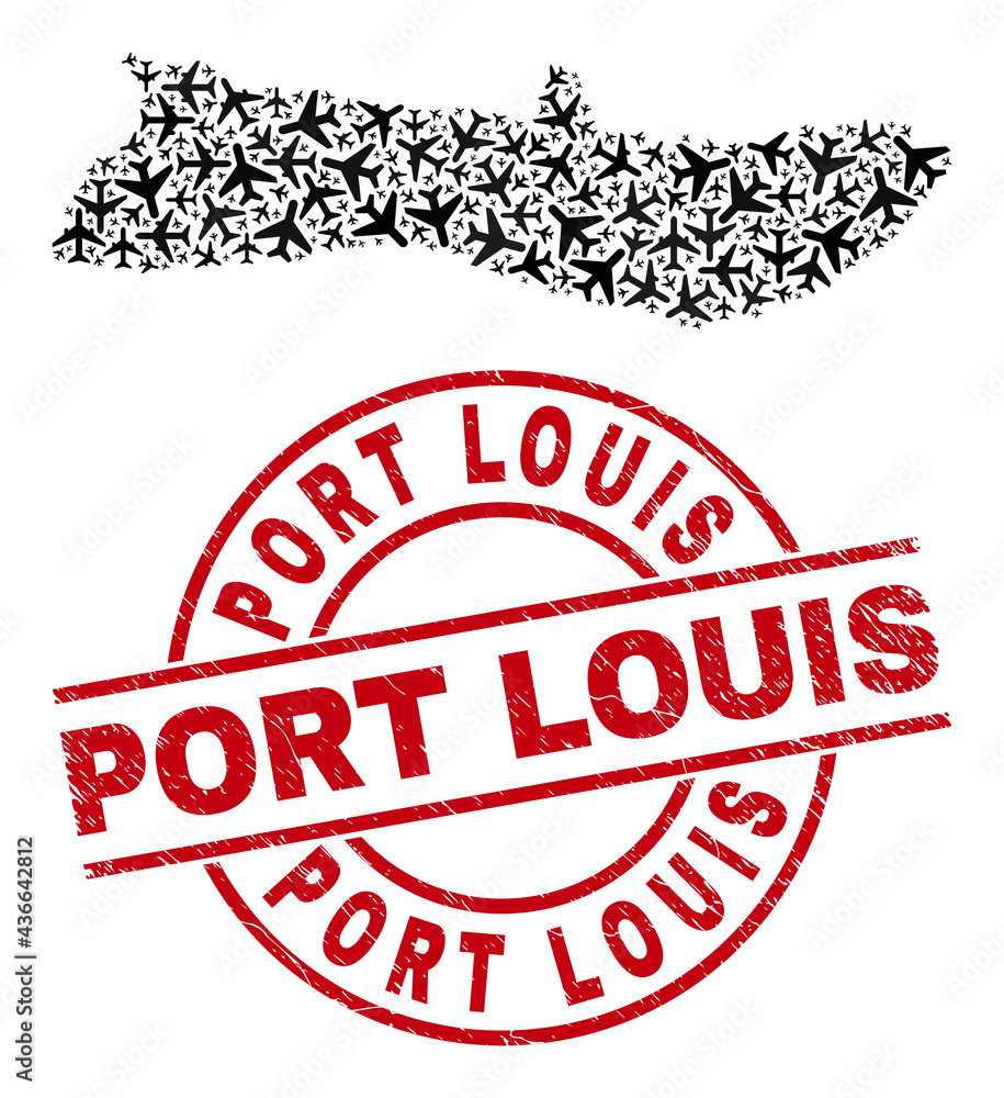 Vektorová grafika „Port Louis rubber seal, and Molokai Island map ...