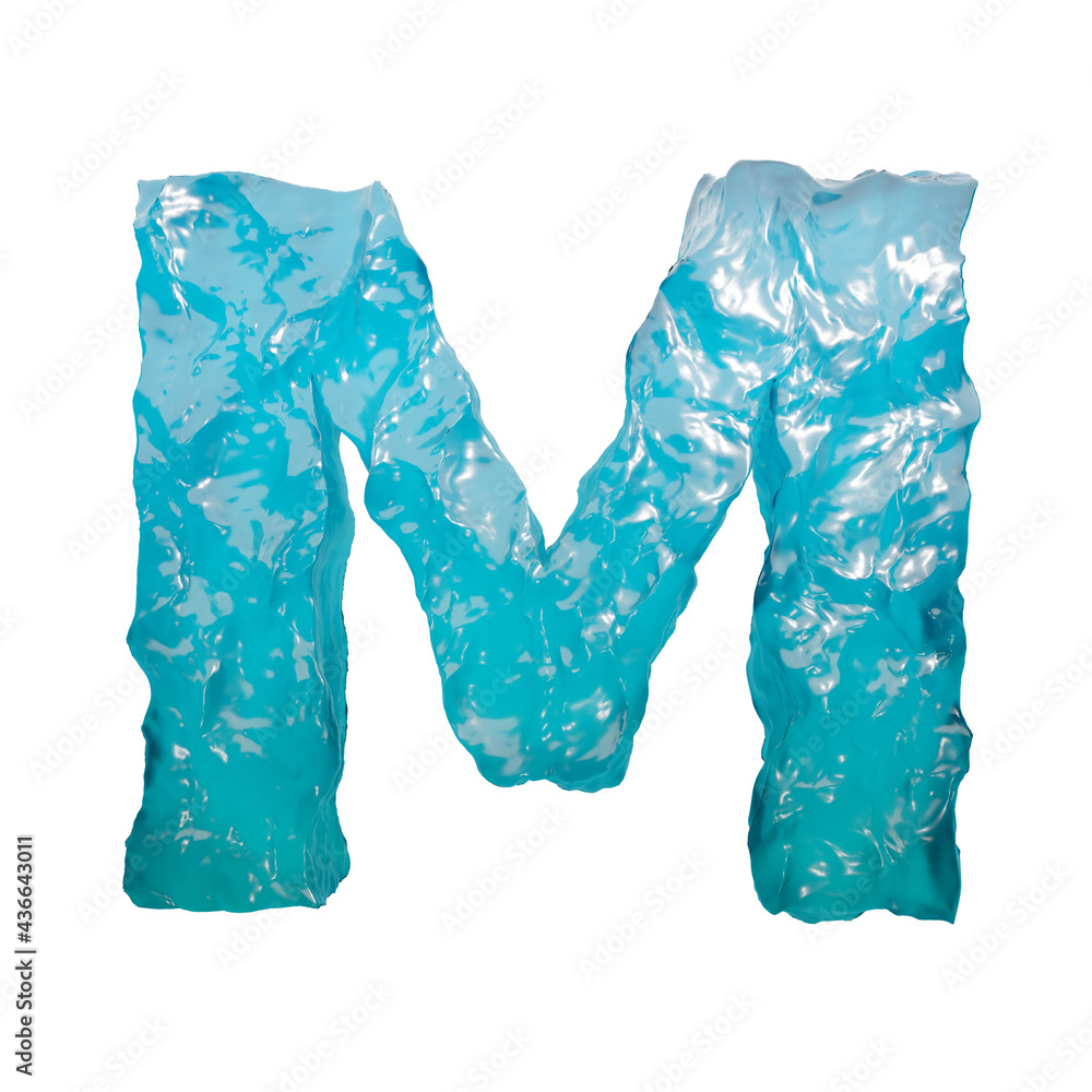 Ocean Font. Sea water text alphabet letter M. 3d render. Stock ...
