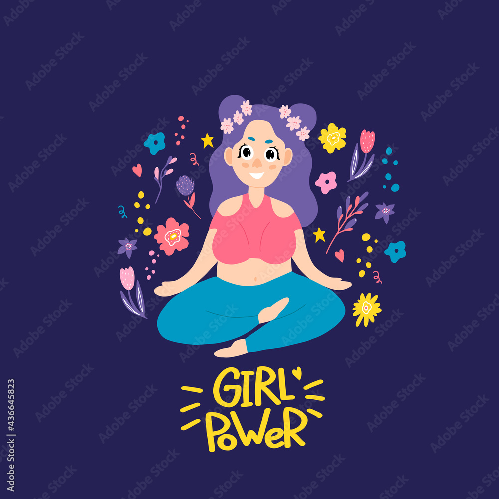 Vetor de Girl power. The girl in the lotus position. The ballerina is ...