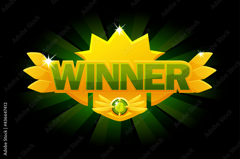 Screen Winner gold award, glowing green victory banner for ui game ...