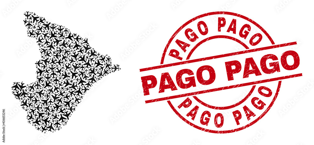 Pago rubber badge, and Sergipe State map mosaic of airliner elements ...