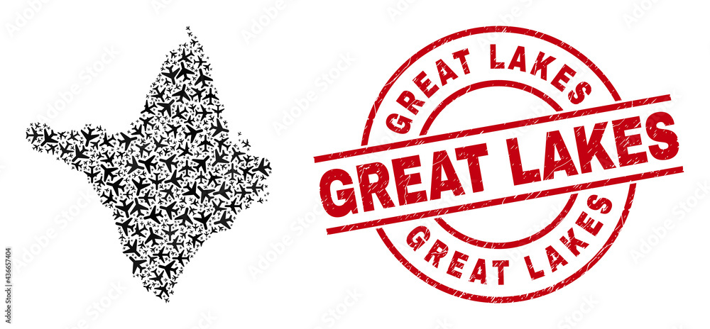 Vecteur Stock Great Lakes scratched seal, and Amapa state map mosaic of ...
