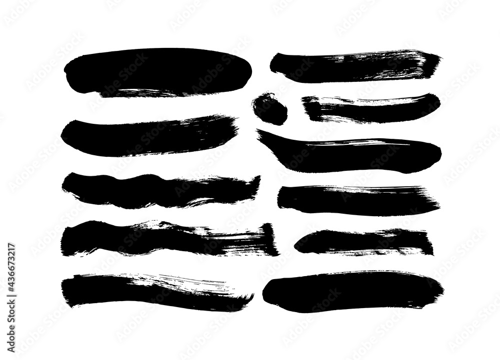 Vector grungy paint brush strokes collection. Calligraphy straight ...