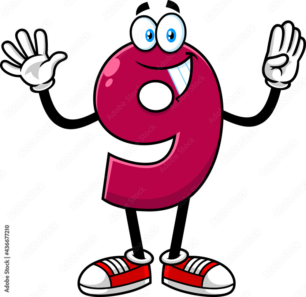 Funny Мagenta Number Nine 9 Cartoon Character Showing Hands Number Nine ...