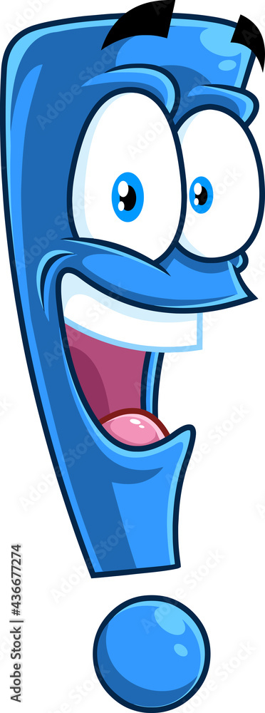 Funny Blue Exclamation Mark Cartoon Character Talking. Vector Hand ...
