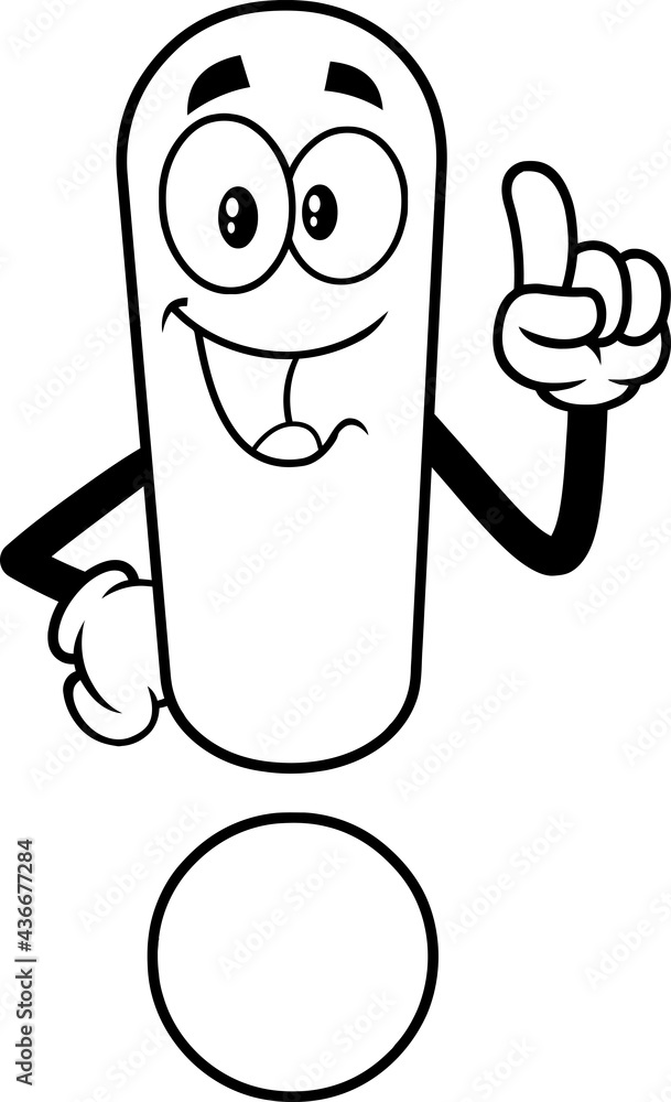 Outlined Cute Exclamation Mark Cartoon Character Pointing With Finger ...