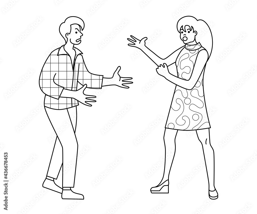 Wife screams at husband. Man and woman argue. Guy and girl swear ...