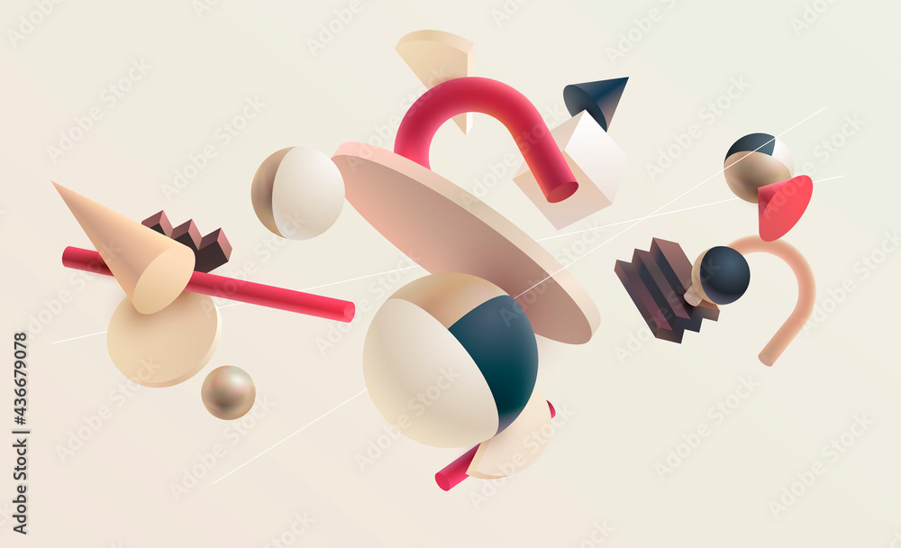 Colored 3D geometric shapes. Realistic vector design. Stock Vector ...
