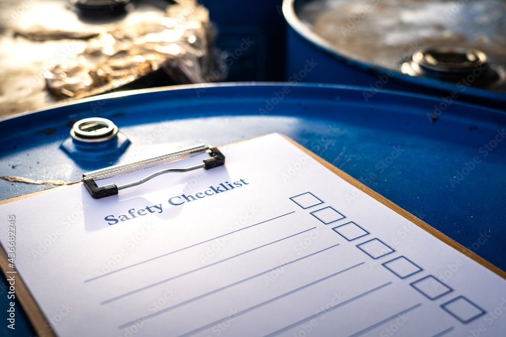 Blank form paper of "Safety checklist" which is use to inspection or ...