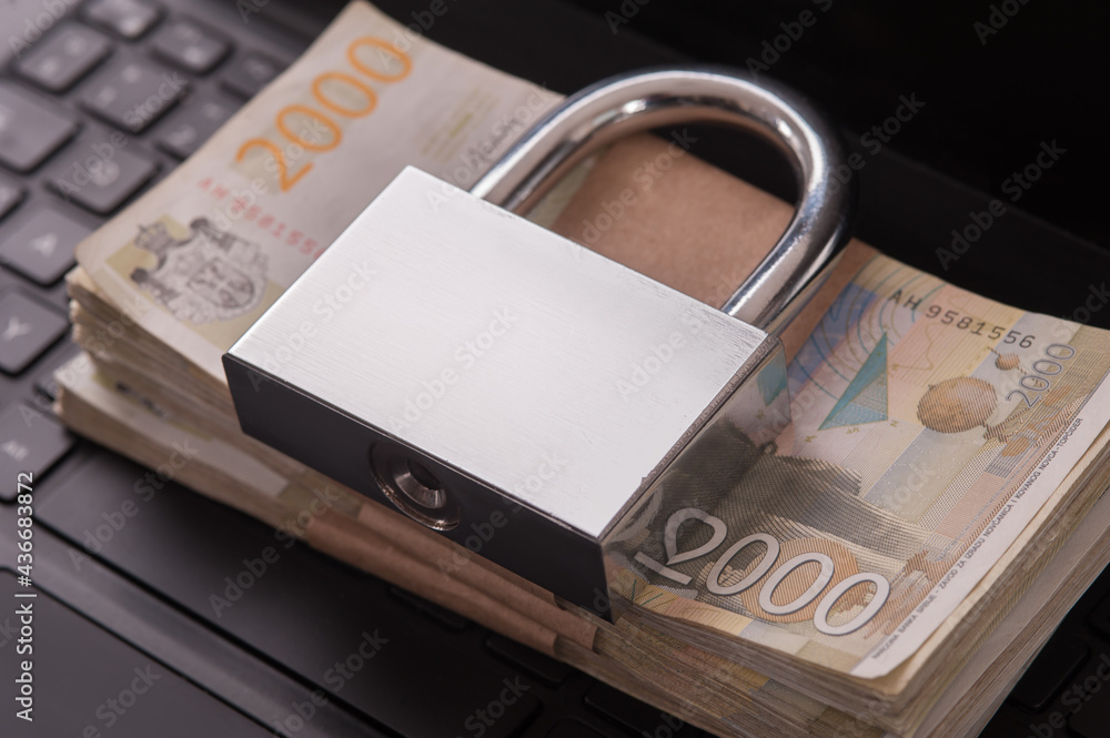 Cyber crime. Internet cyber security concept with a padlock on laptop ...